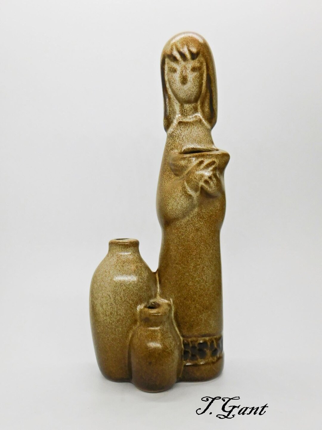 Howard Pierce Pottery Girl With 3 Jugs Flower Vase Figurine Flower Frog ...