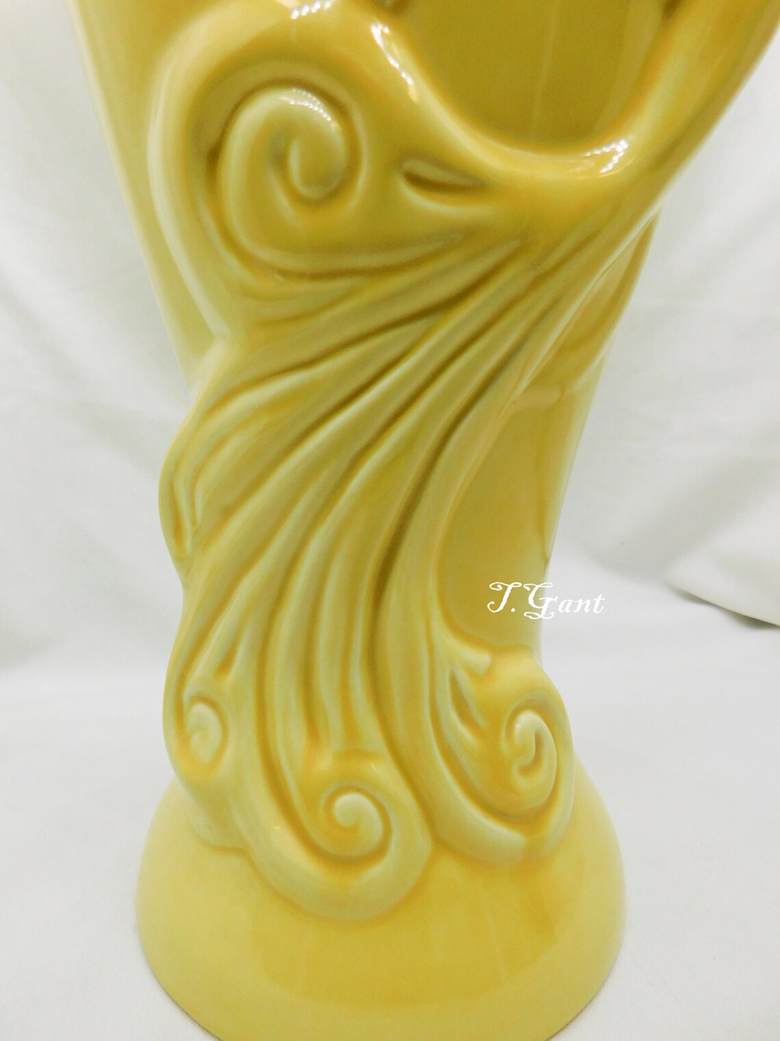 Vintage West Coast Pottery Vain Peacock Yellow Vase Bird California ...