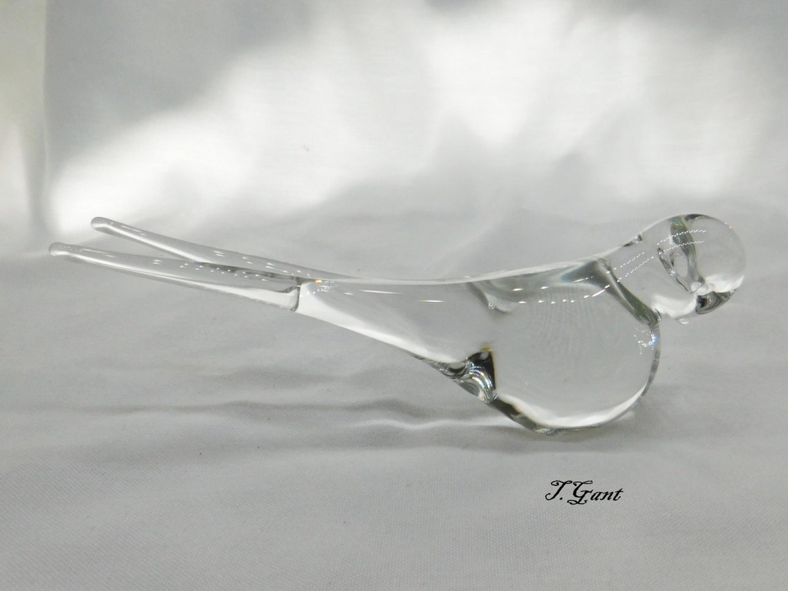 Clear Art Glass Swallow Bird Figurine Paperweight Scandinavian or ...
