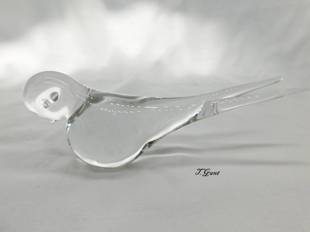Clear Art Glass Swallow Bird Figurine Paperweight Scandinavian or ...