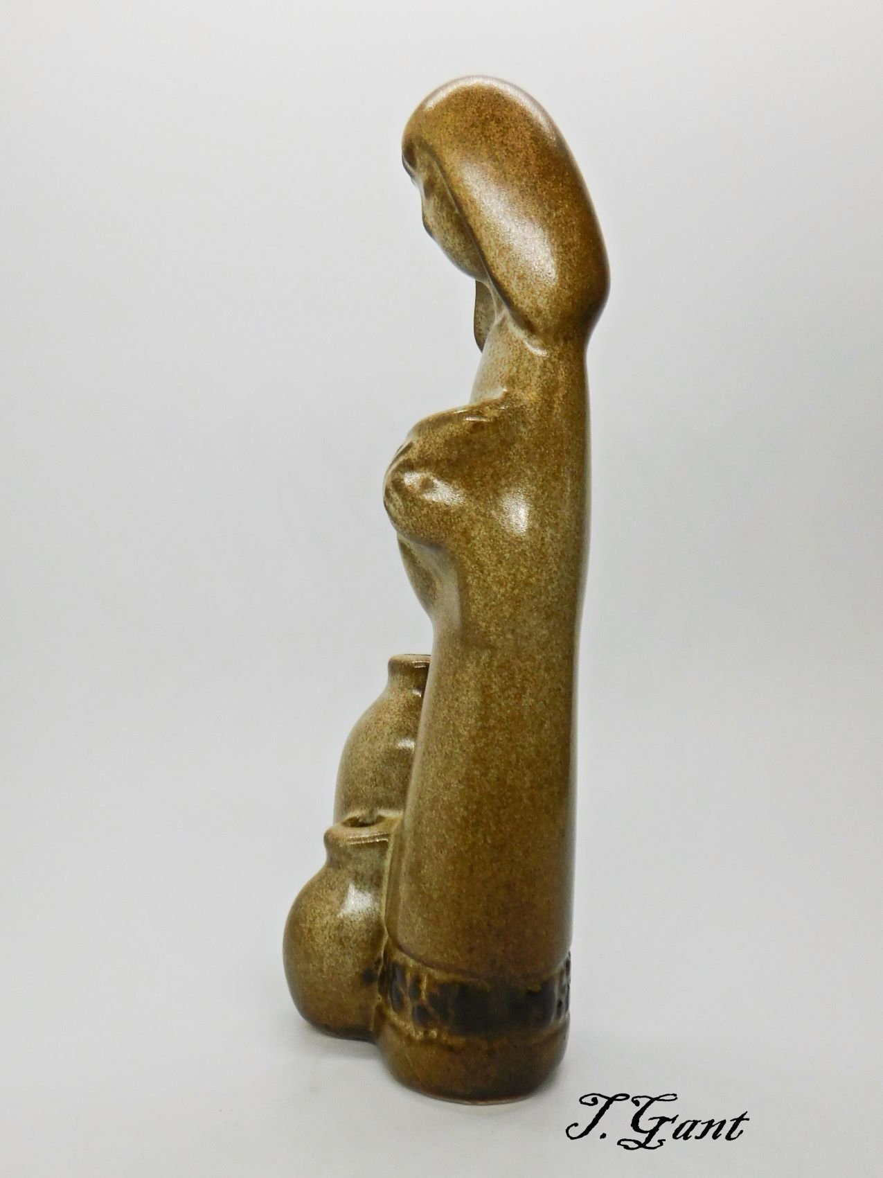 Howard Pierce Pottery Girl With 3 Jugs Flower Vase Figurine Flower Frog ...