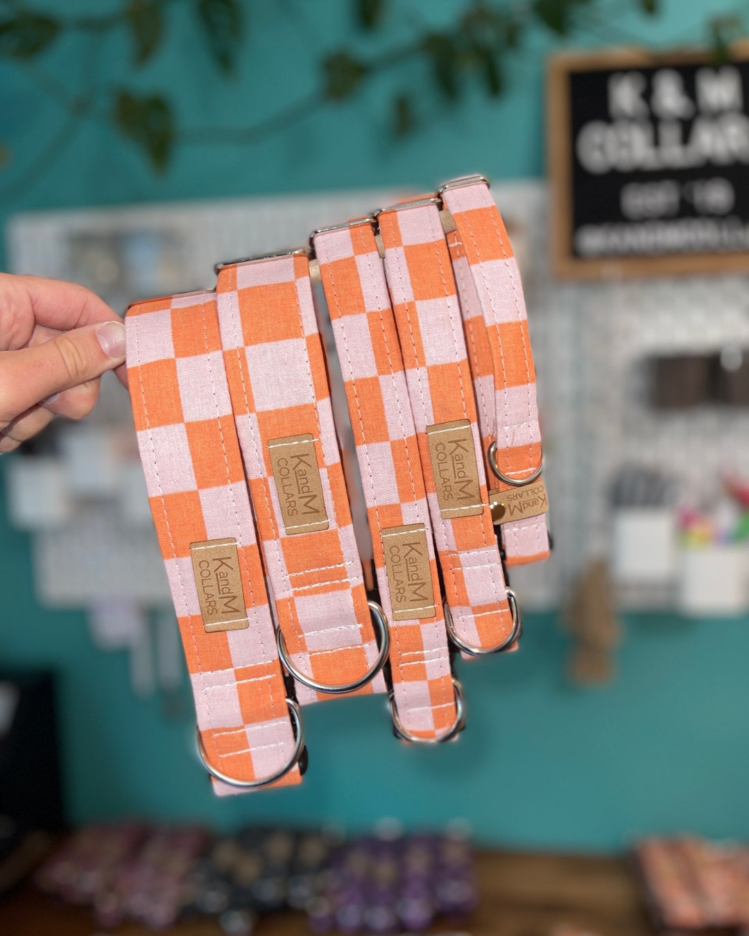 Pink and Orange Checkered Dog Collar, Martingale or Flat Collar ...