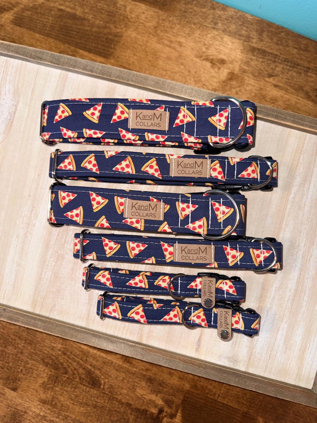 Pizzas on Navy Dog Collar, Martingale or Flat Buckle Collar, Adjustable ...