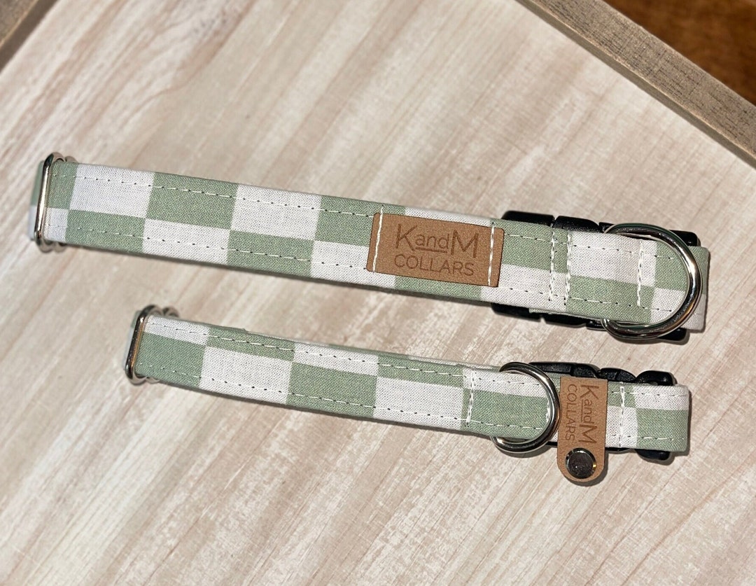 Sage Checkered Dog Collar, Martingale or Flat Collar, Dog Collar ...