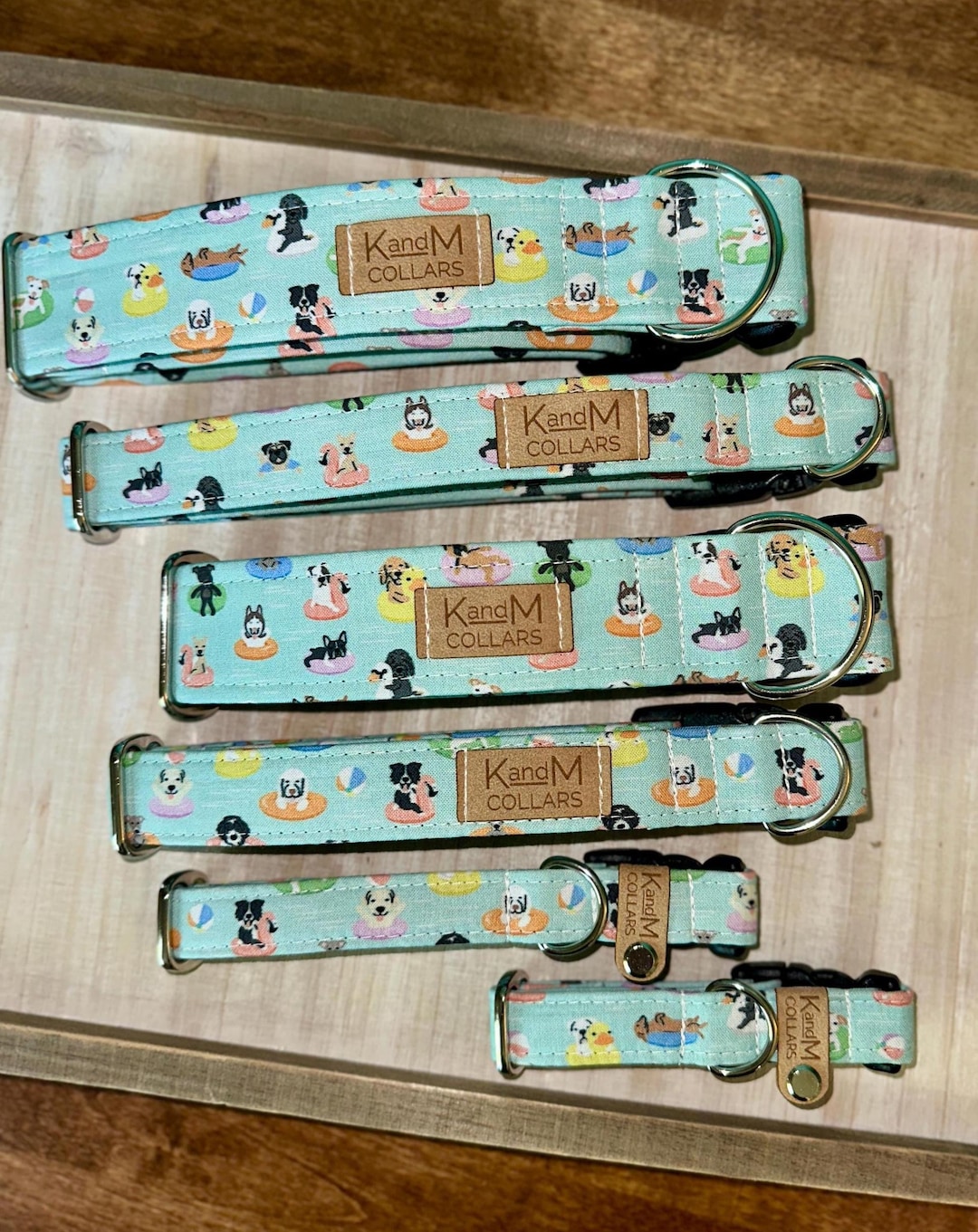 Dogs on Floats Dog Collar, Martingale or Flat Collar, Fabric Dog Collar ...