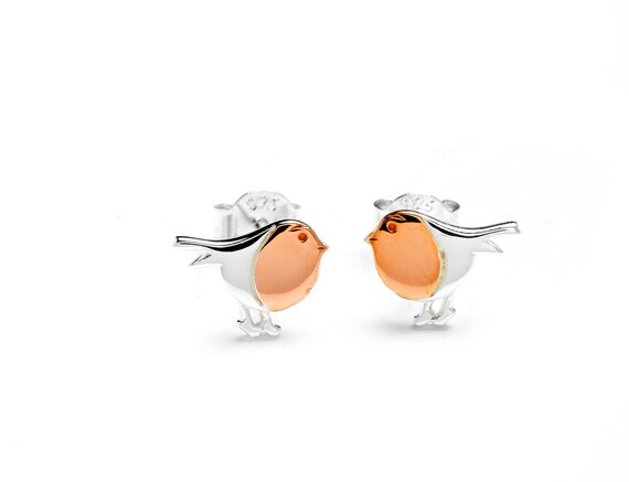 Robin Stud Earrings in Sterling Silver Silver Bird Earrings | Etsy UK