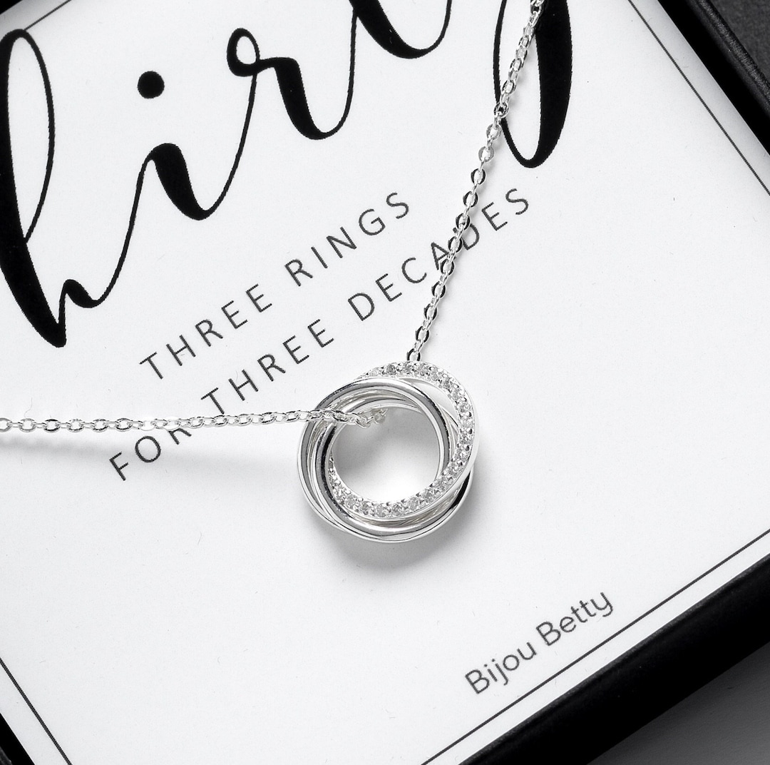 30th Birthday Necklace Sterling Silver 3 Rings Gift Keepsake Jewellery ...