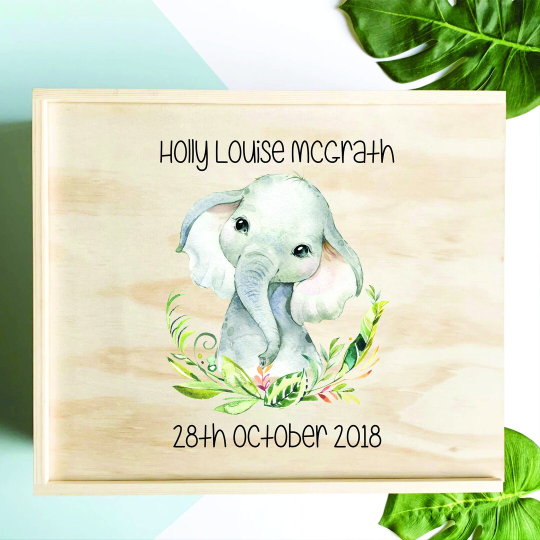 Personalised Baby Elephant Memory Box, Custom Keepsake Boxes, Unique ...