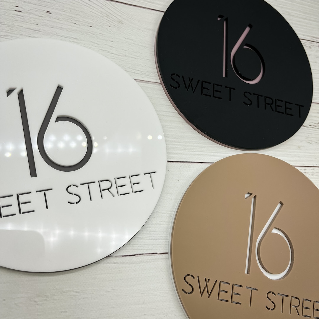 3D Round Large Number With Street Name Address Sign, House Number Sign ...