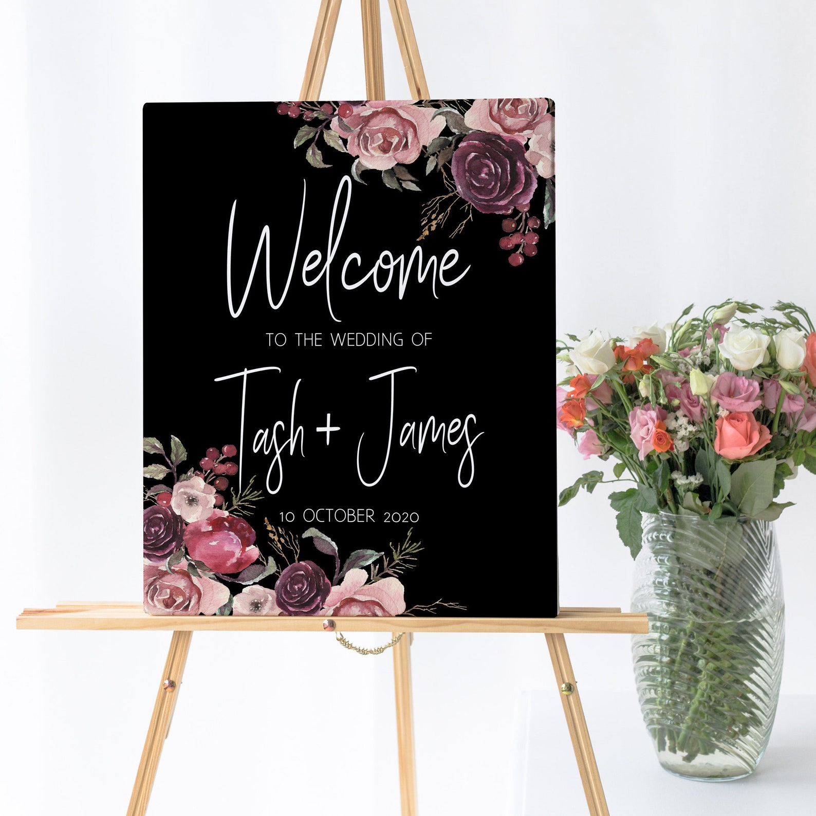 Floral Printed Welcome Sign Burgundy Wedding Welcome Signs - Etsy