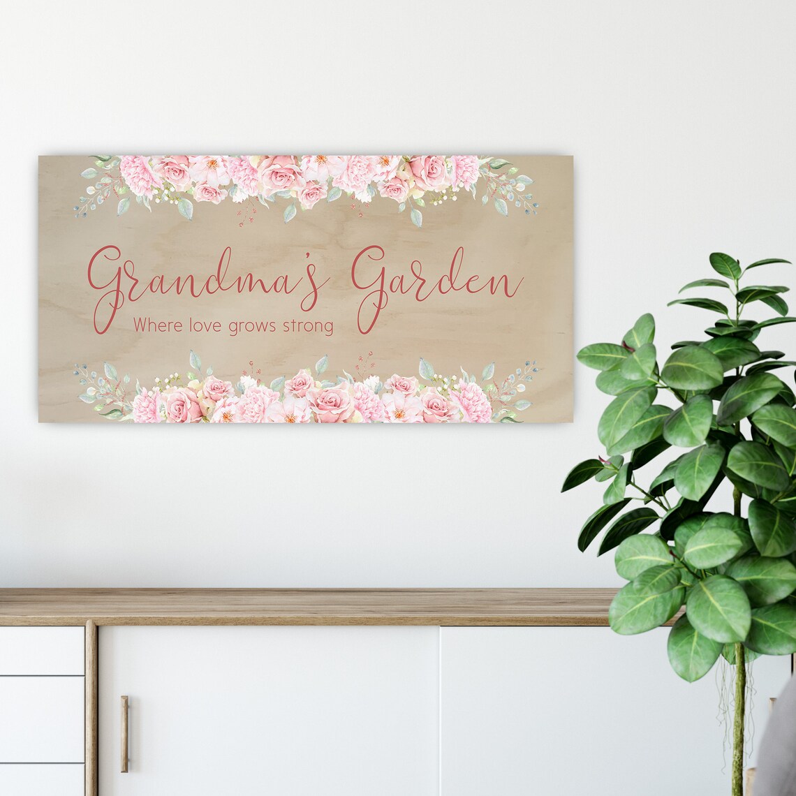 Pink Floral Border Wooden Sign Personalised Wooden Kitchen - Etsy