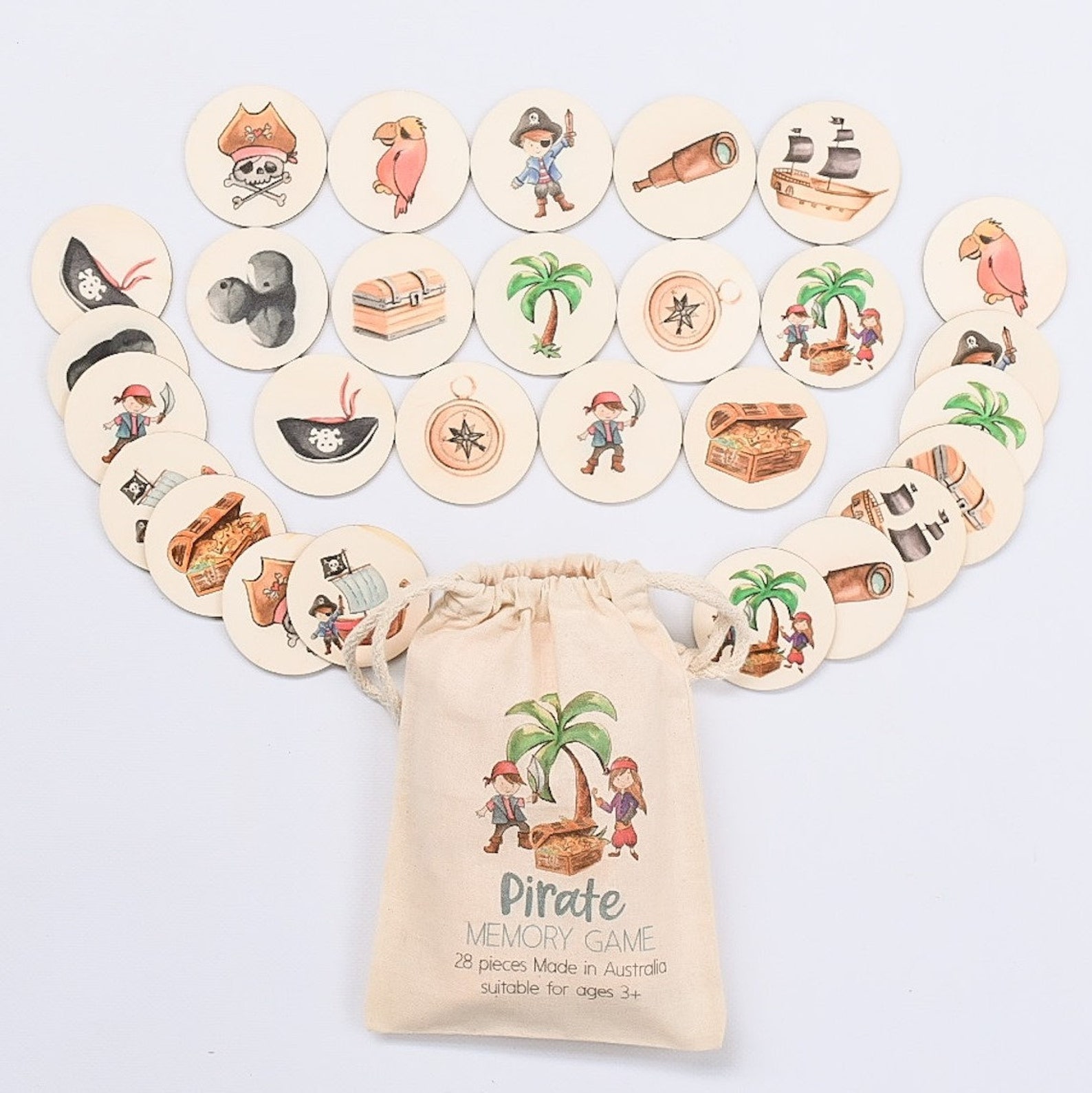 Pirate Memory Game Memory Game For Kids Custom Wooden Memory | Etsy