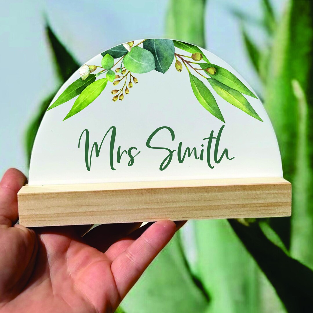 Free Standing Desk Sign – Eucalyptus, Personalised Teachers Gift - Etsy ...