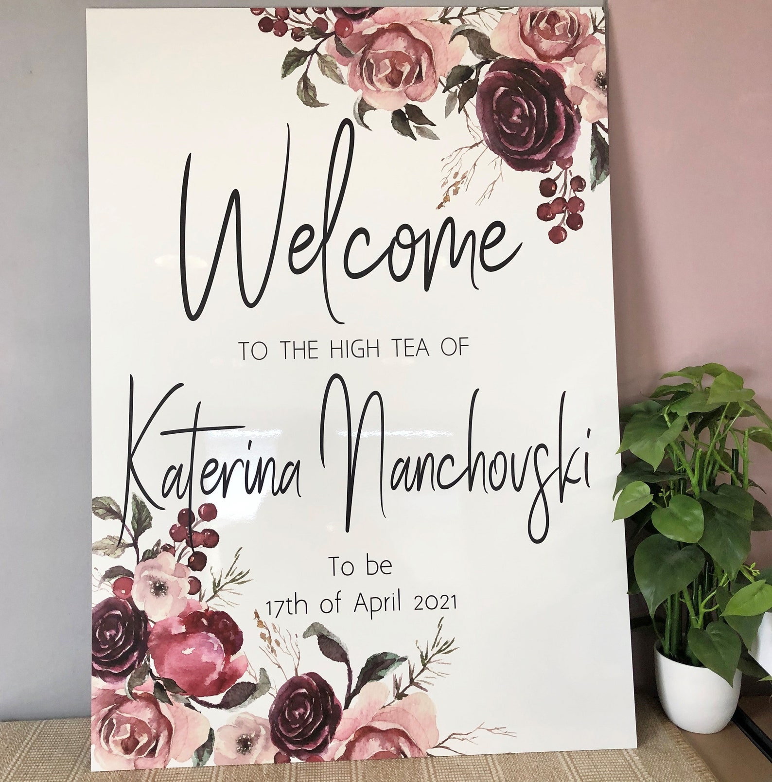 Floral Printed Welcome Sign Burgundy Wedding Welcome Signs - Etsy