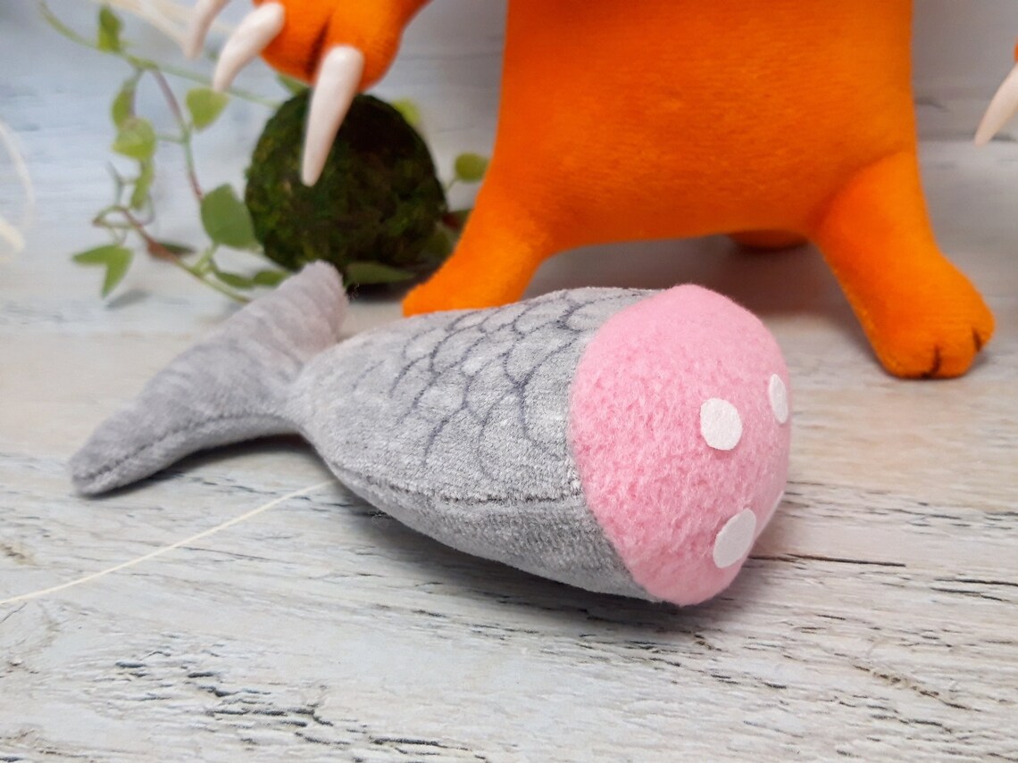 Plush stuffed red cat sausage fish soft toy cat cat lover | Etsy
