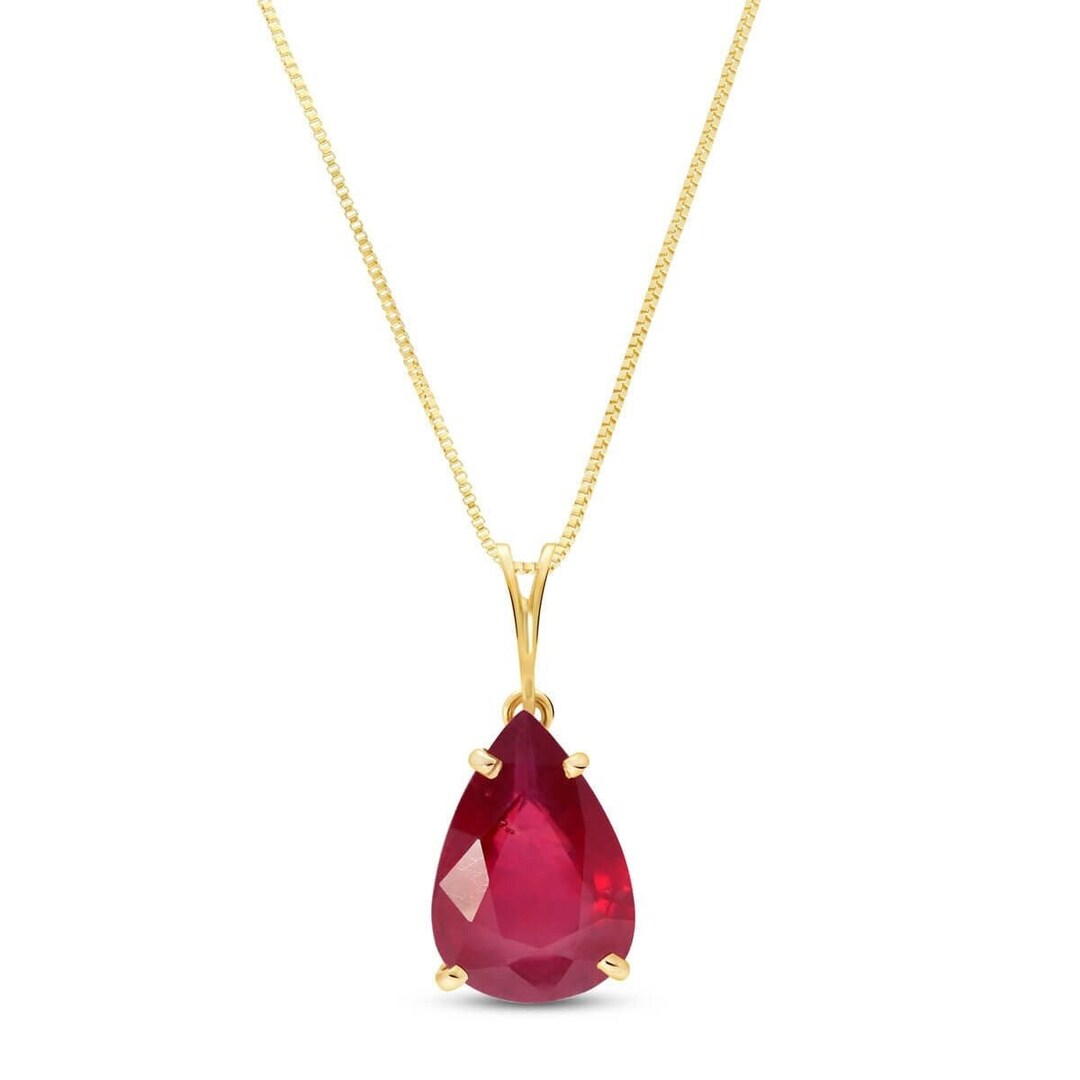 14k Gold Ruby Pendant, 14k Gold Ruby Necklace, Red Ruby Pendant, July ...