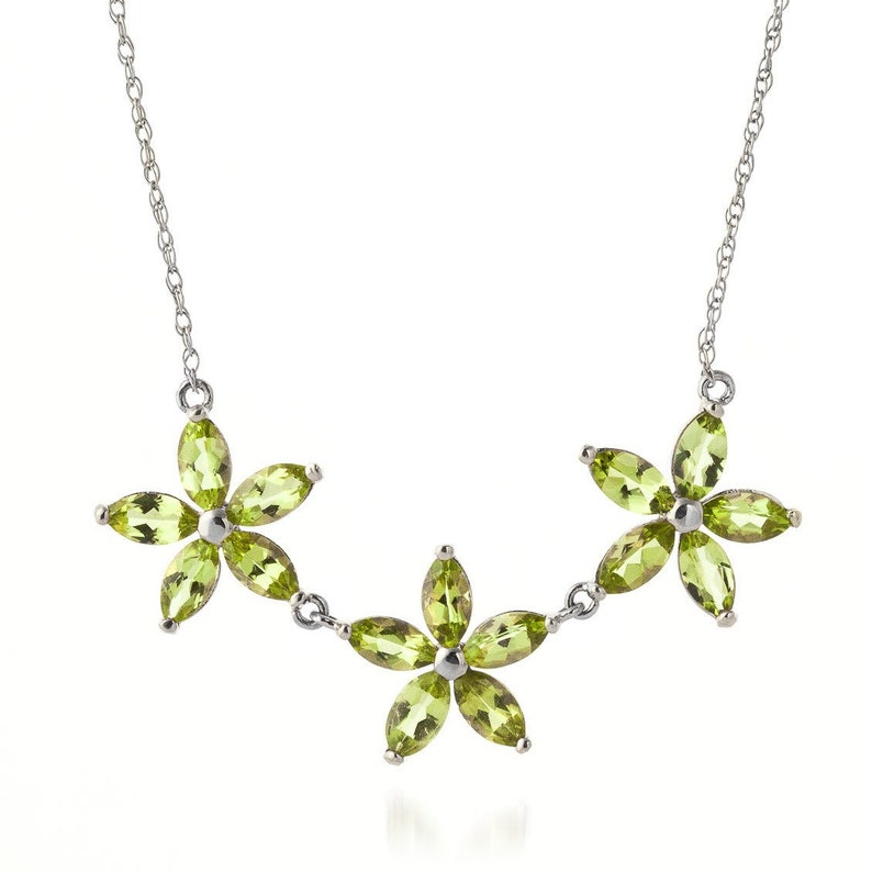 14k Solid Gold Natural Peridot Flowers Pendant Necklace/august - Etsy
