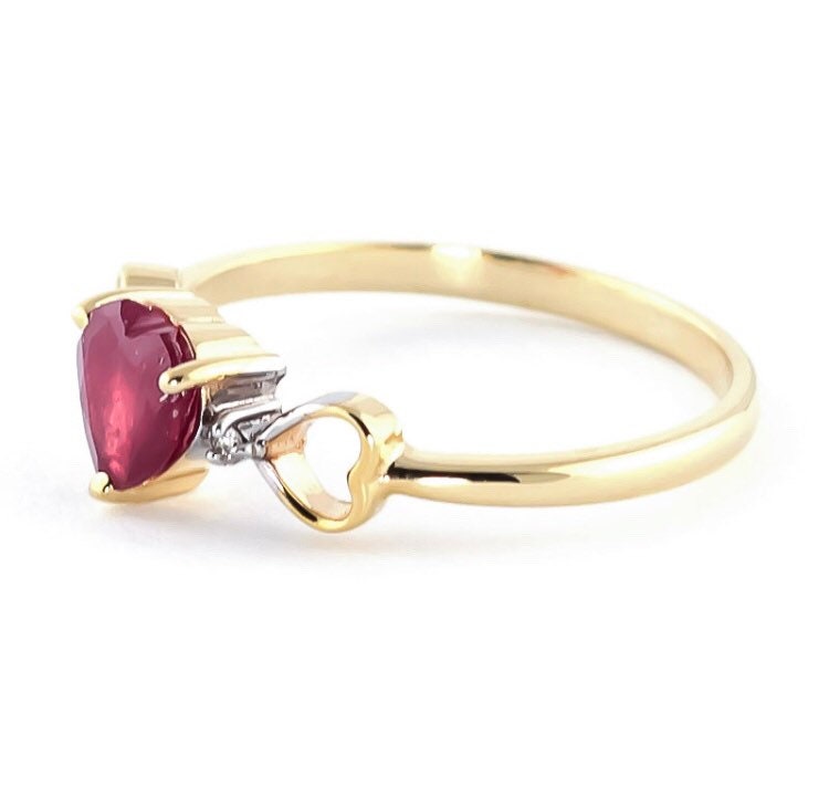 14k Solid Gold Ruby & Diamond Heart Ring - Etsy