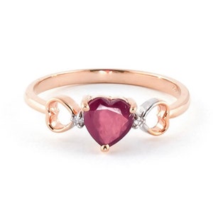 14k Solid Gold Ruby & Diamond Heart Ring - Etsy