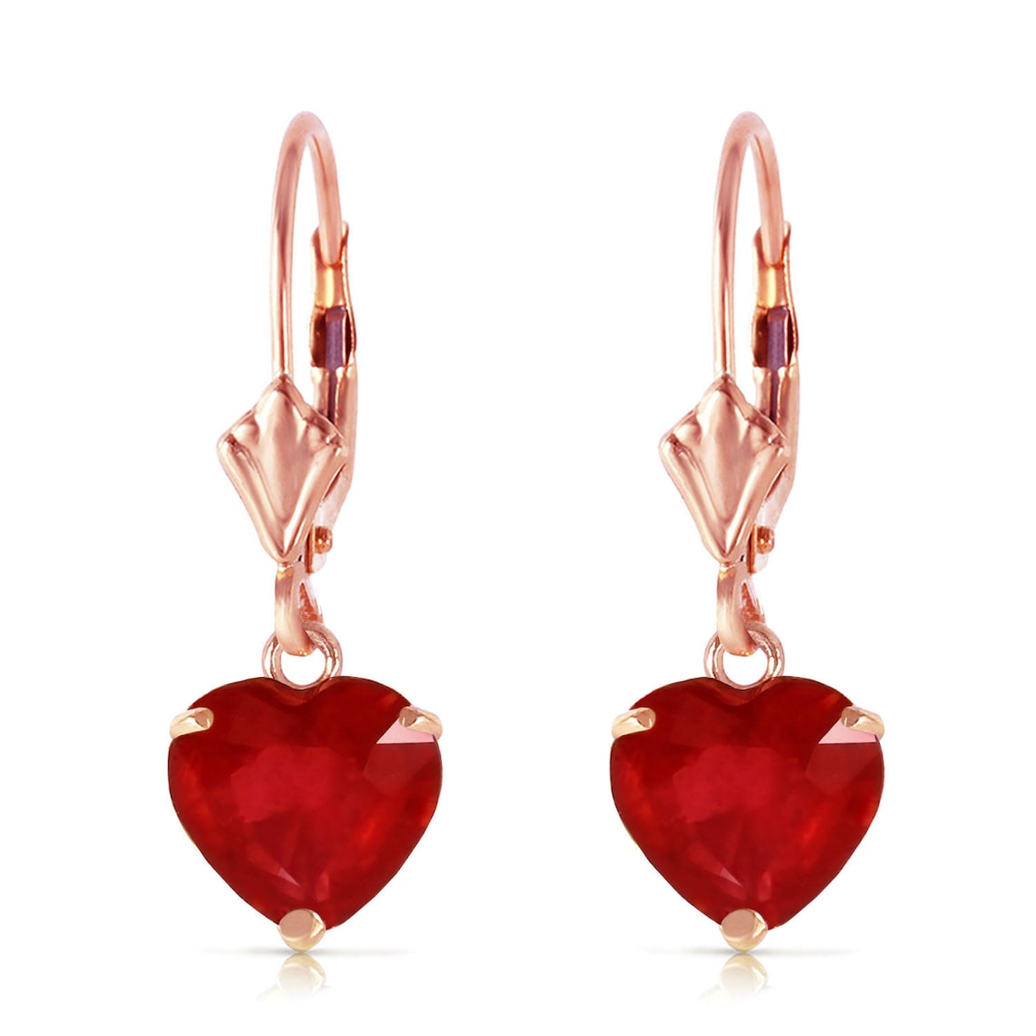 14k Solid Gold Ruby Heart Shape Earrings - Etsy