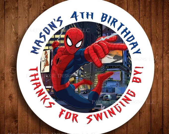 PRINTABLE SPIDERMAN Birthday Party Digital Stickers Round Labels Spider ...