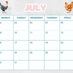 Printable Calendar, Chicken Themed, March Through December - Etsy