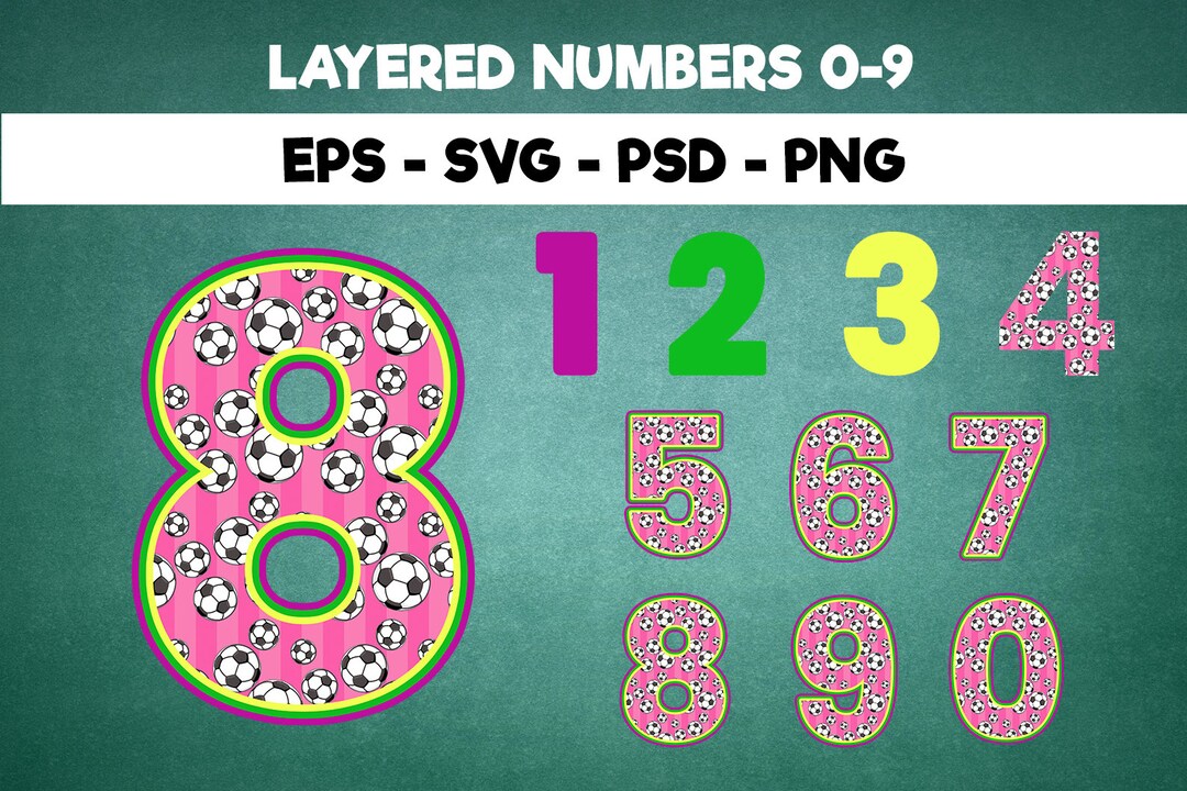 Bold Soccer Numbers 0 - 9 Layered SVG Cut Files Cricut Maker, 4 Layer ...