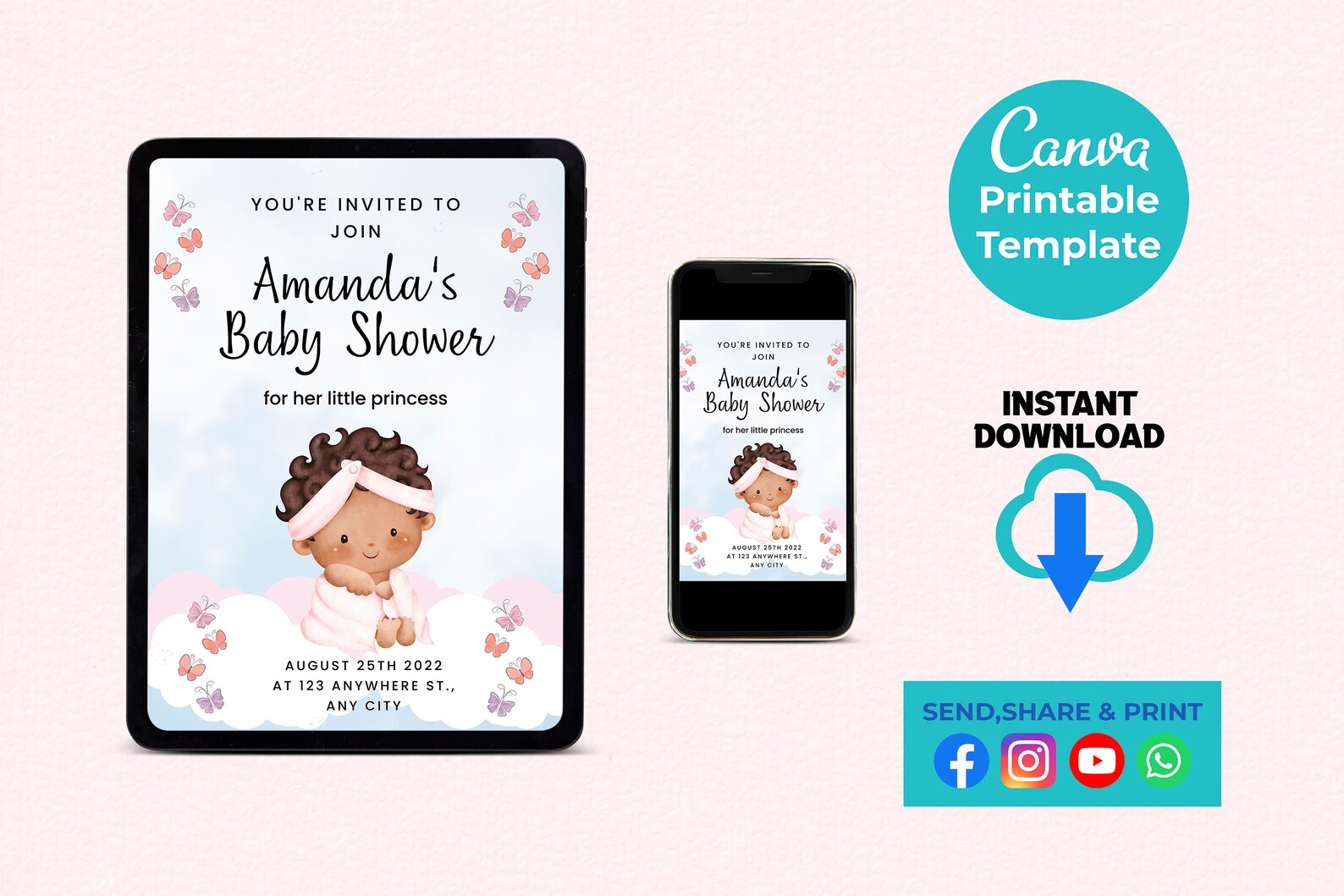 Black Baby Shower Invitation Template Black Themed Shower - Etsy