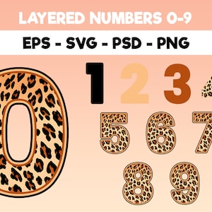Bold Leopard Numbers 0 - 9 Layered SVG Cut Files Cricut Maker, 4 Layer ...