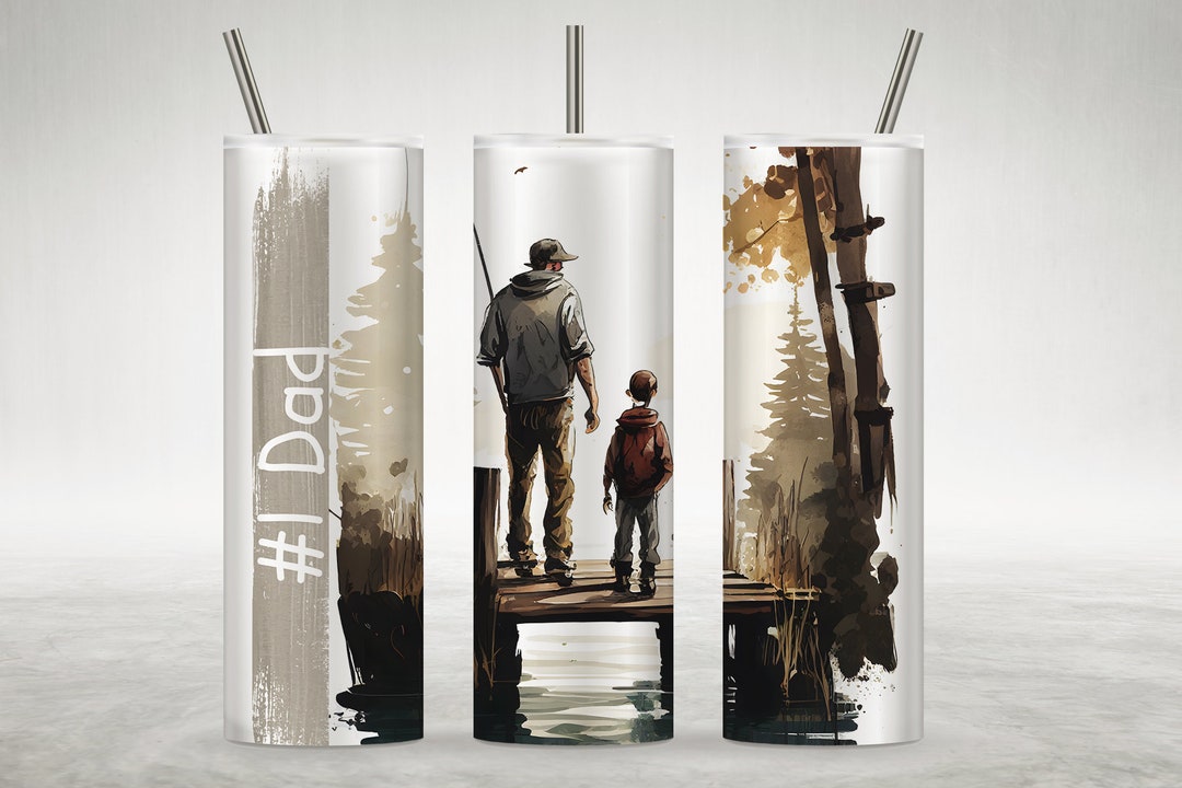 Fathers Day Tumbler Design, #1 Dad Sublimation PNG, Watercolor Fishing ...