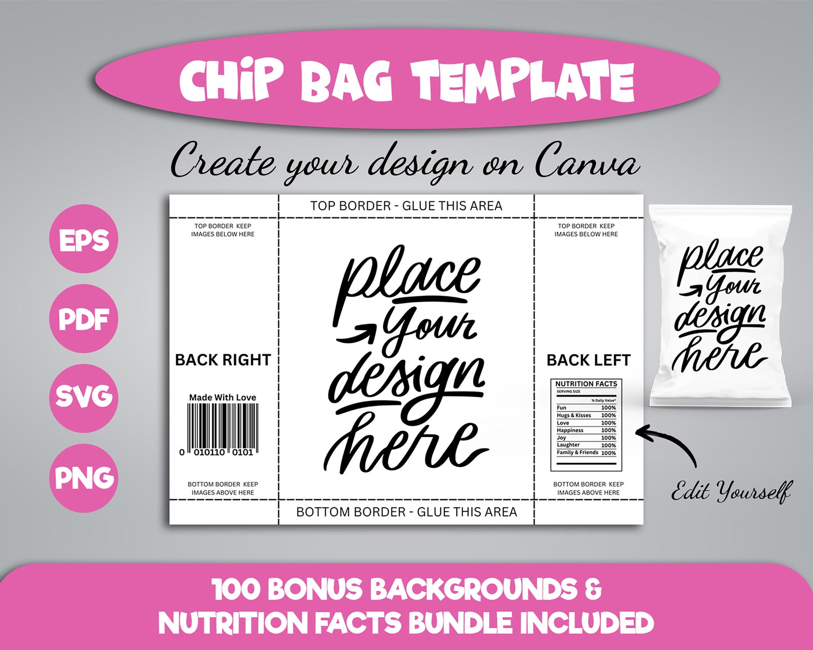 CANVA Chip Bag Template, Chip Bag Template, Editable Chip Bag Template ...