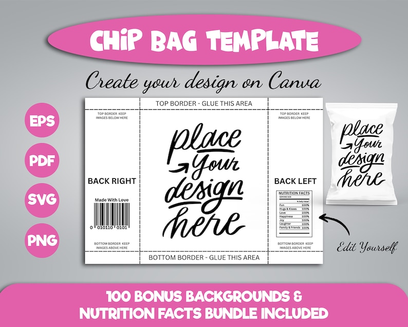 CANVA Chip Bag Template, Chip Bag Template, Editable Chip Bag Template ...