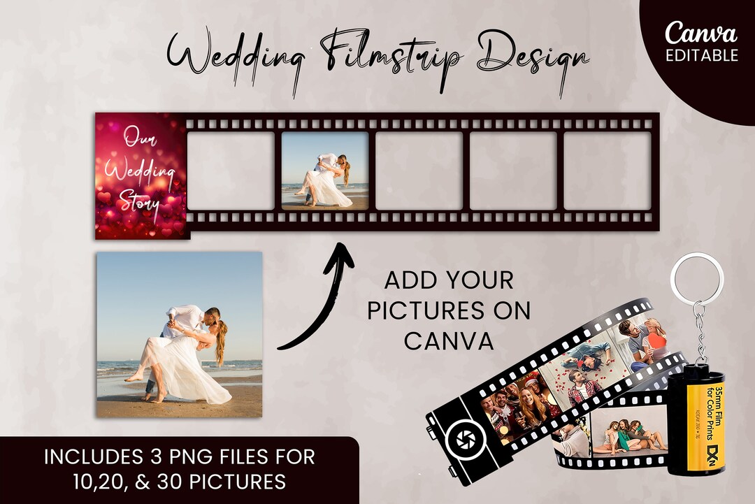 Wedding Film Canister Keychain Sublimation Design, Filmstrip Key Chain ...