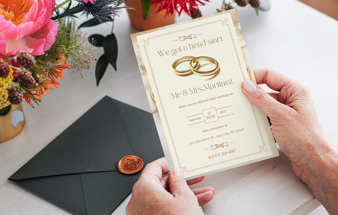 Minimalist Elopement Wedding Invitation Template, Brown and Gold ...