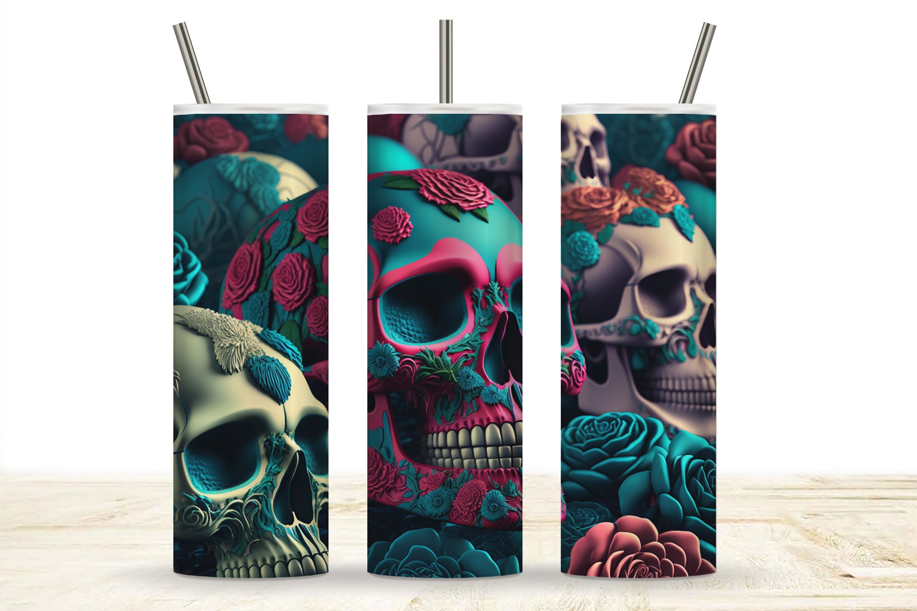 Sublimation Skulls Full Wrap Design | Sugar Skull Tumbler Wrap | Skull ...