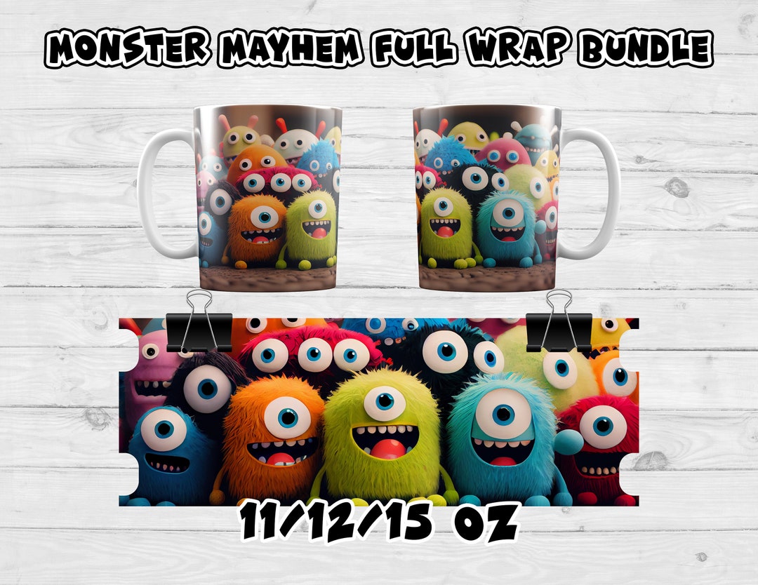 Monster Mayhem 11,12,15 Oz Full Wrap Mug Design | Monster Coffee Cup ...
