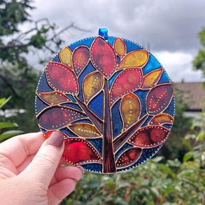 Hand Painted Glass Tree Suncatcher - Etsy