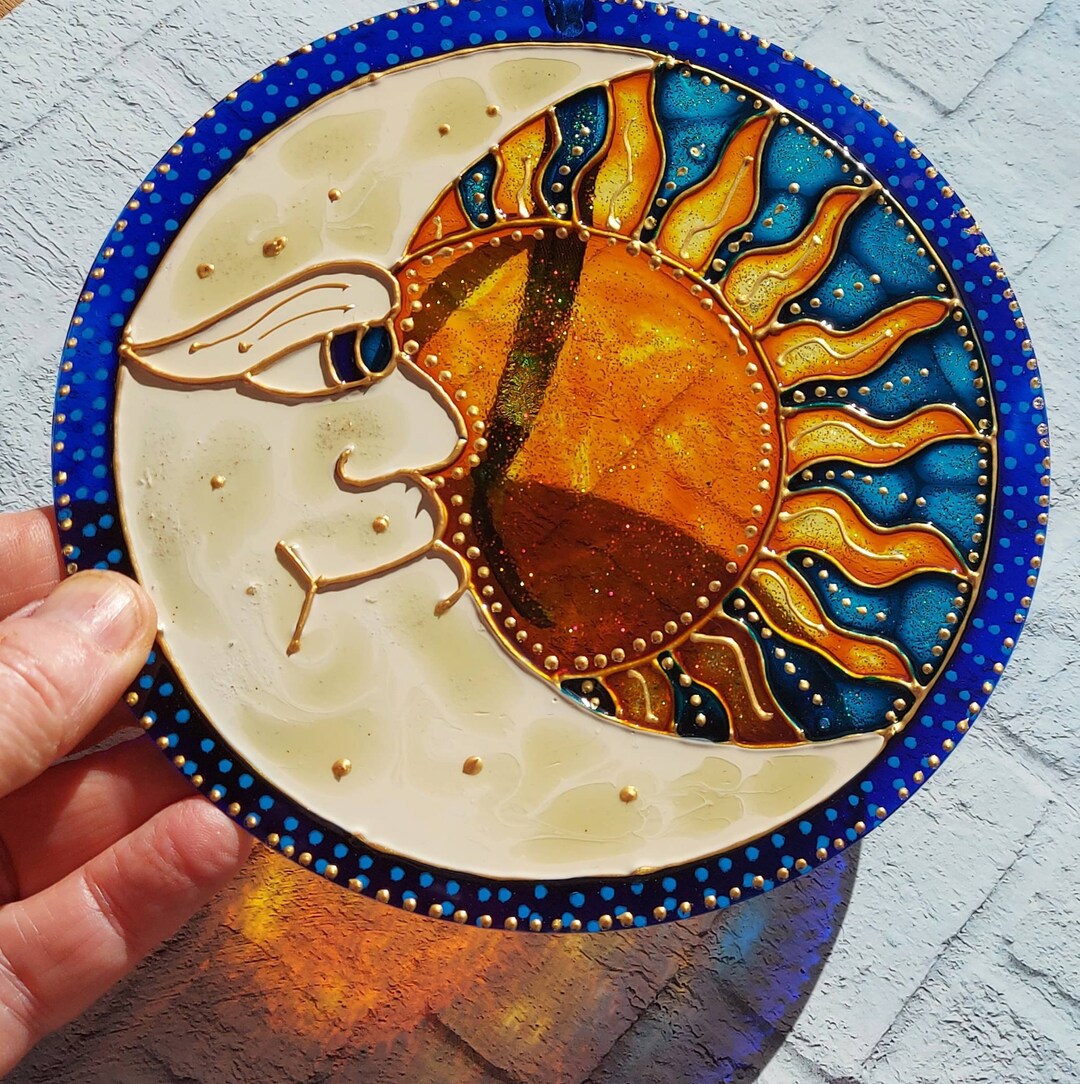 Hand Painted Sun and Moon Sun Catcher - Etsy