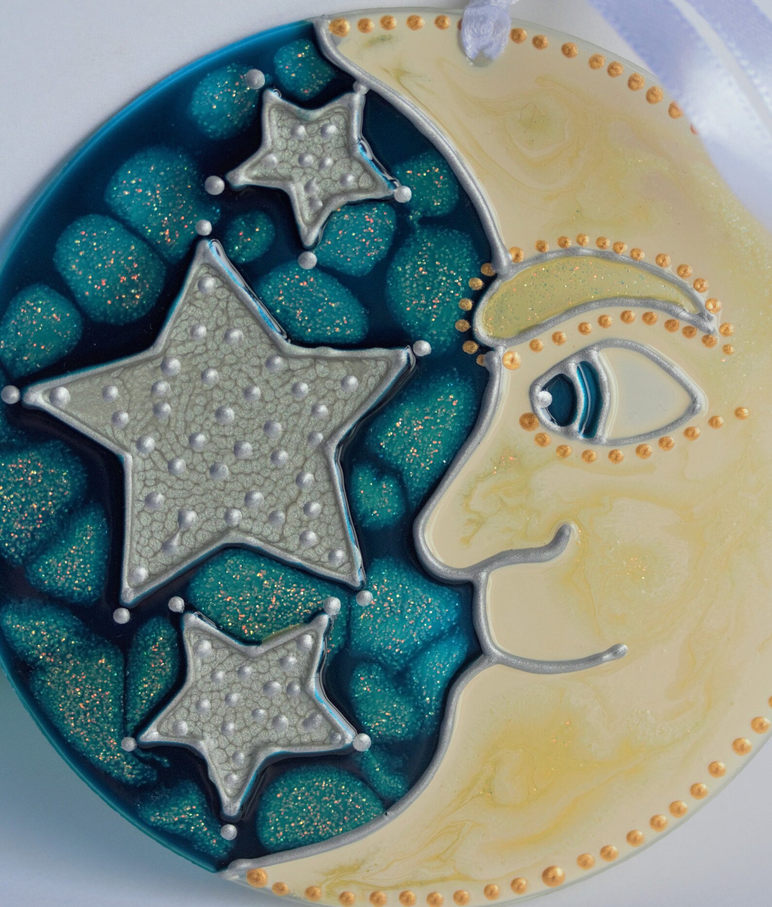 Hand Painted Glass Moon and Stars Suncatcher - Etsy UK
