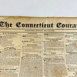 1836 Connecticut Courant Newspaper Circa May 16, 1836 GENUINE Antique ...