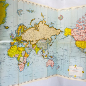 1968 Vintage World Map Lot American President Lines & Iberia Airlines ...