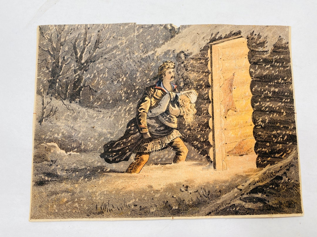 Louis Bombled Antique Victorian Man Rescuing Carrying in Blonde Woman ...