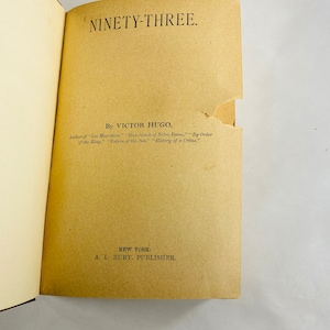 1900 Ninety-three by Victor Hugo Vintage Book EARLY American PRINTING ...