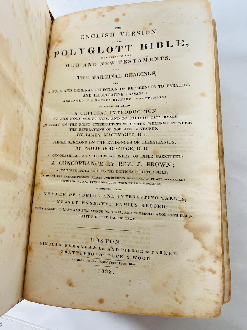 1833 Holy Bible King James Old & New Testament Susan John Gates Peck ...