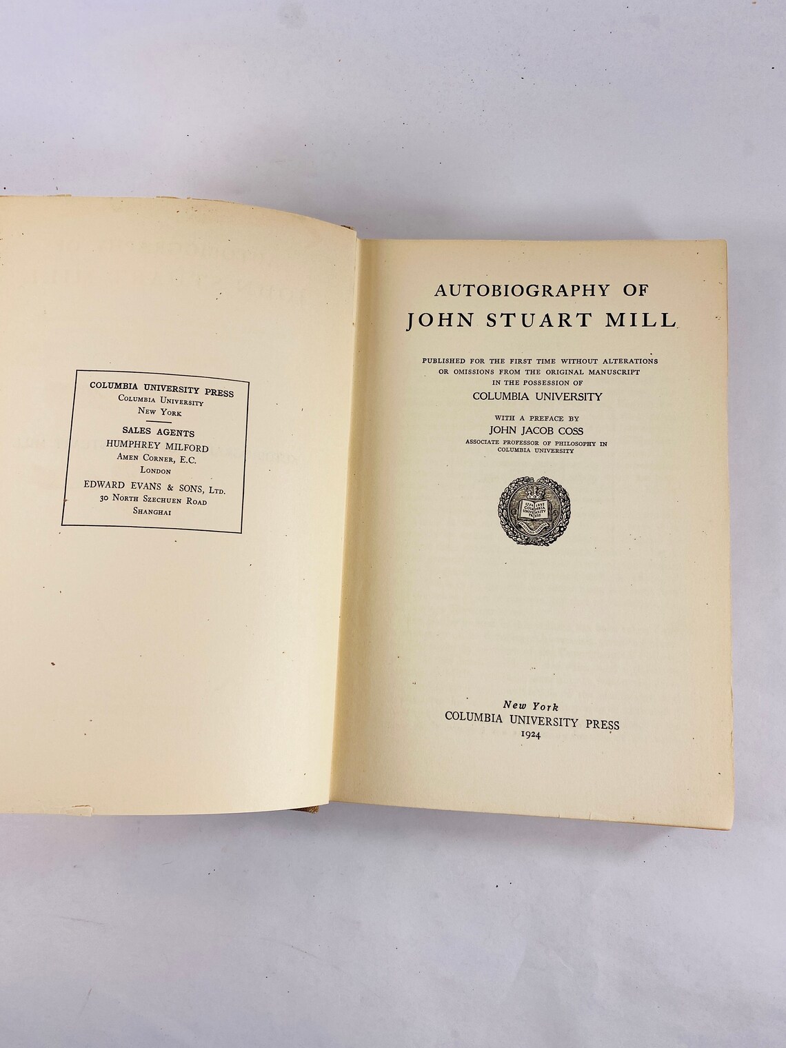 John Stuart Mill Autobiography Vintage Book Circa 1924 Oxford Press ...