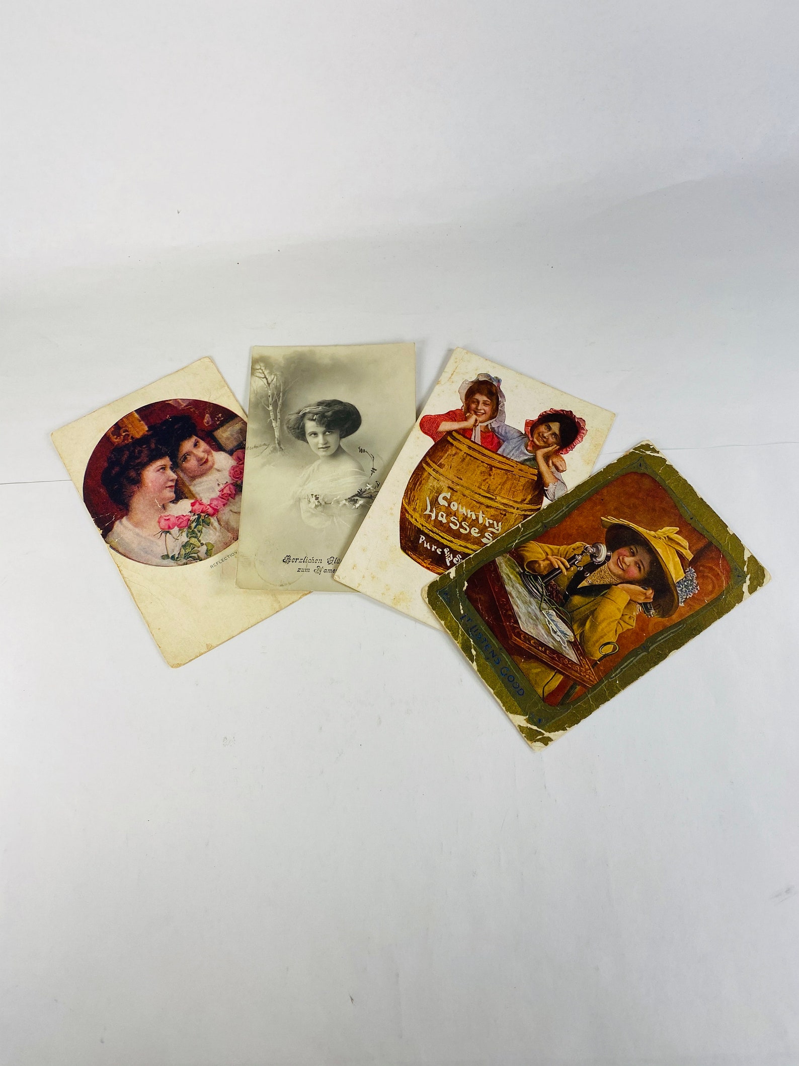 1908 Vintage Glamour Women Postcard Color and B&W Litho RPPC, Stamped ...