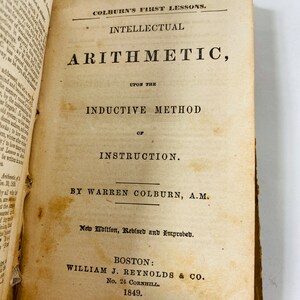 1849 Mathematics RARE Pre Civil War Arithmetic Textbook Inductive ...