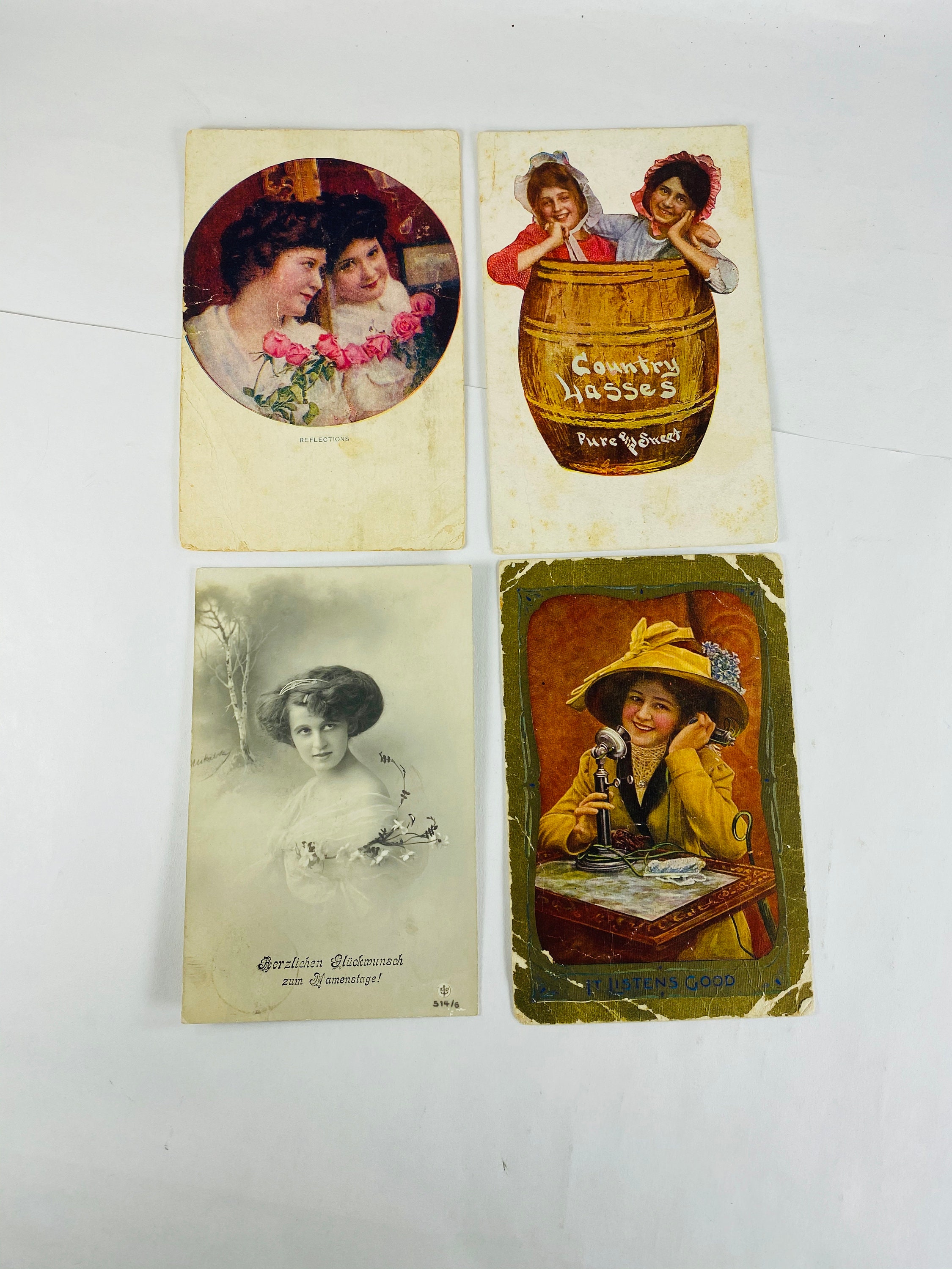 1908 Vintage Glamour Women Postcard Color and B&W Litho RPPC, Stamped ...