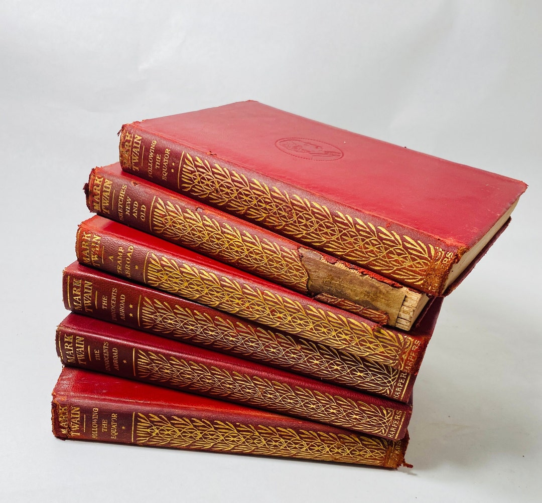 1924 Vintage Red Leather Books by Mark Twain Innocents Abroad Tramp ...