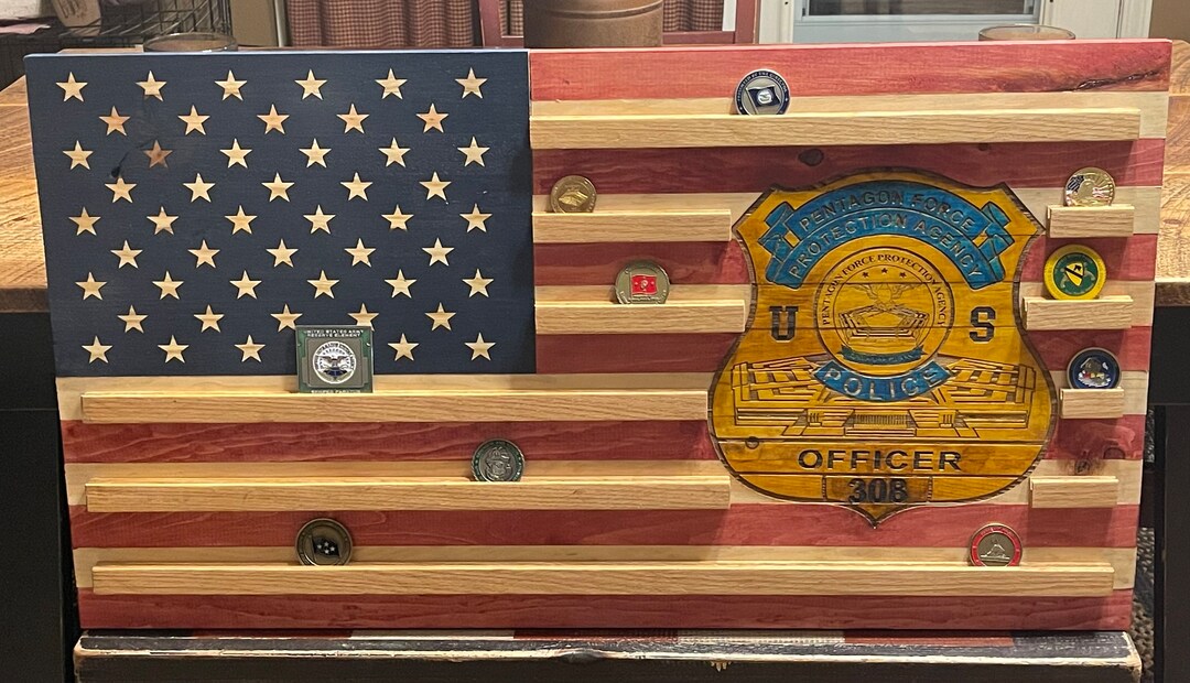 American Flag Challenge Coin Display - Etsy